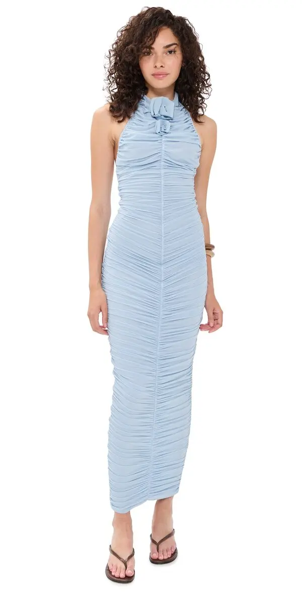 MAYGEL CORONEL Axis Ruched Halterneck Maxi Dress - Sky