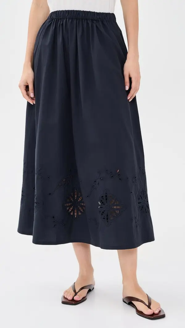 Jenni Kayne Broderie Cotton Poplin Skirt - Navy