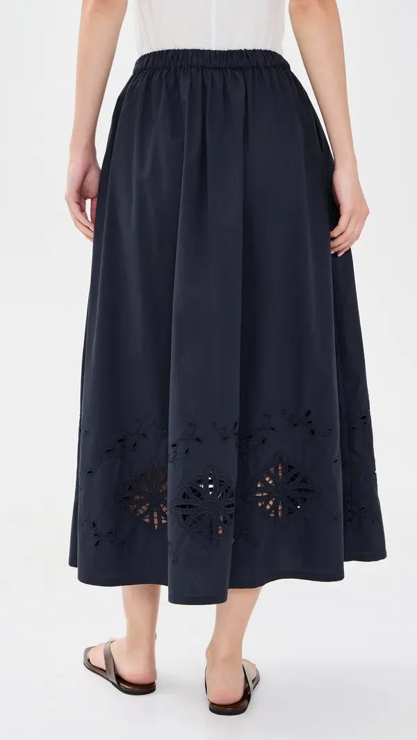 Jenni Kayne Broderie Cotton Poplin Skirt - Navy
