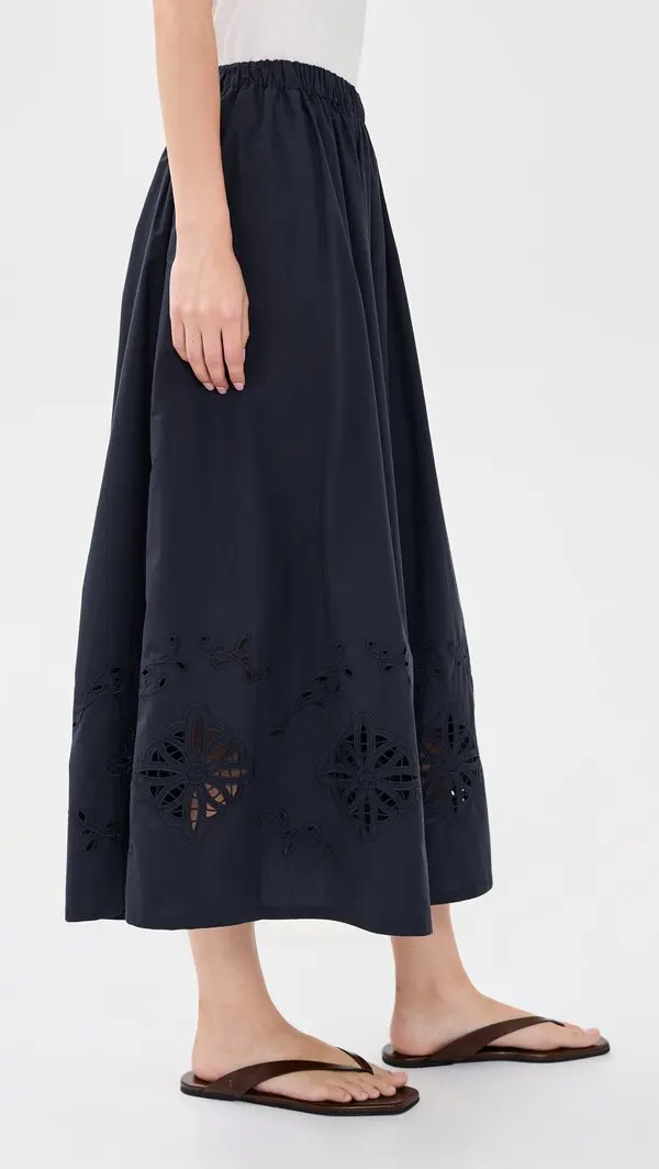 Jenni Kayne Broderie Cotton Poplin Skirt - Navy