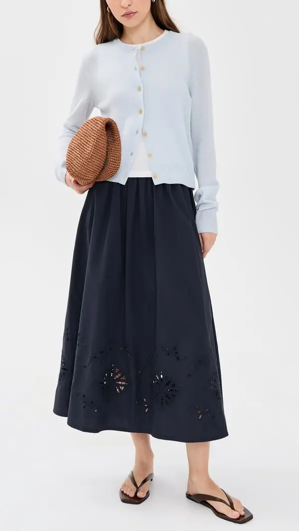 Jenni Kayne Broderie Cotton Poplin Skirt - Navy