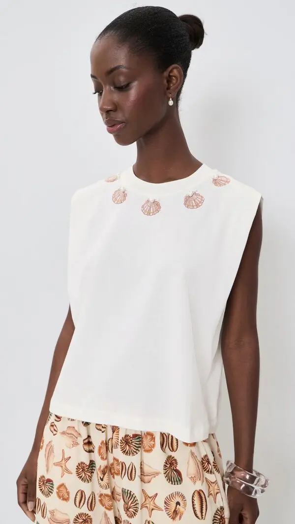 Farm Rio Seashell Embroidered Tee
