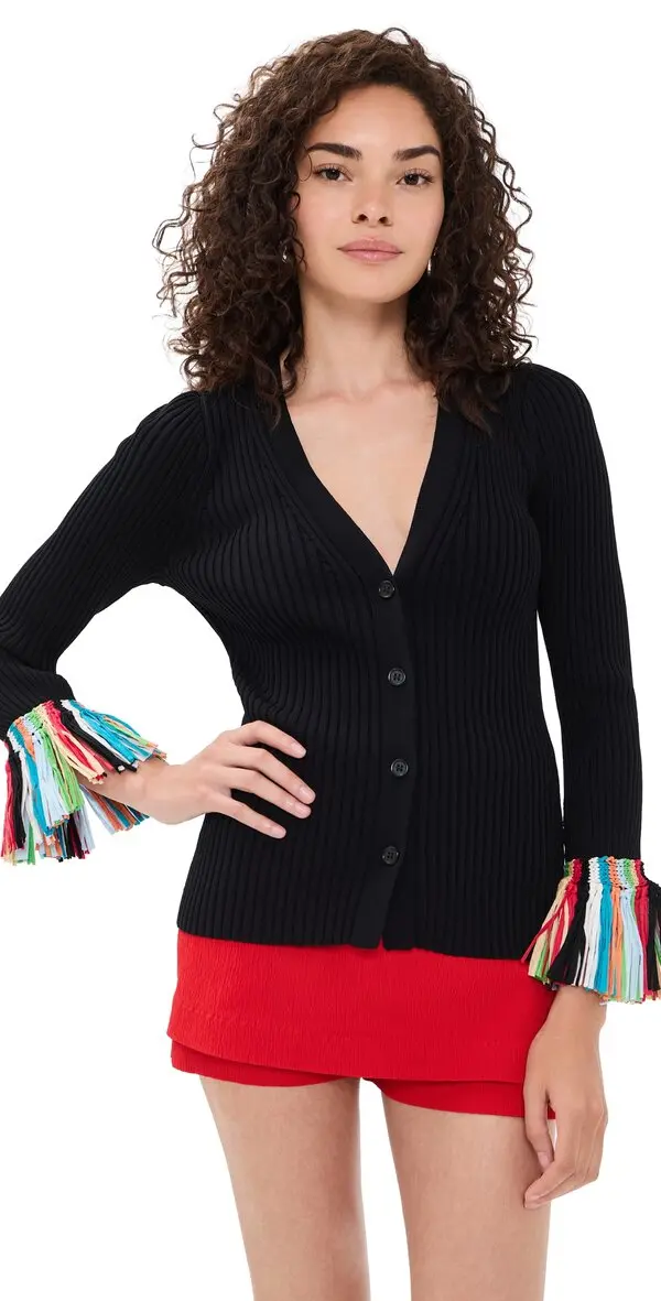 SIMONMILLER Cara Knit Fringe Cardigan - Black Multi