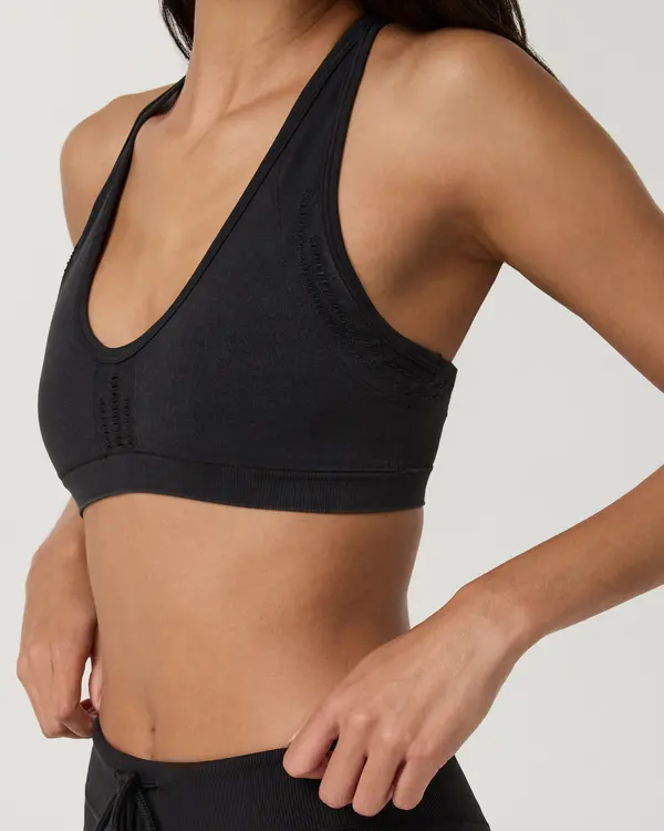 Vuori Pointelle Seamless V Neck Bra - Black