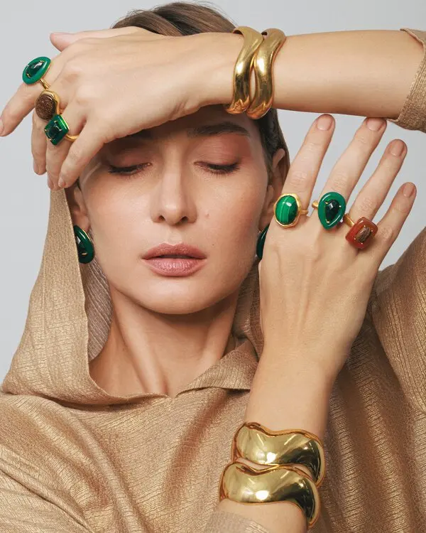 BOHÈME BY VÉRO Onyx & Malachite Large Drops Ring