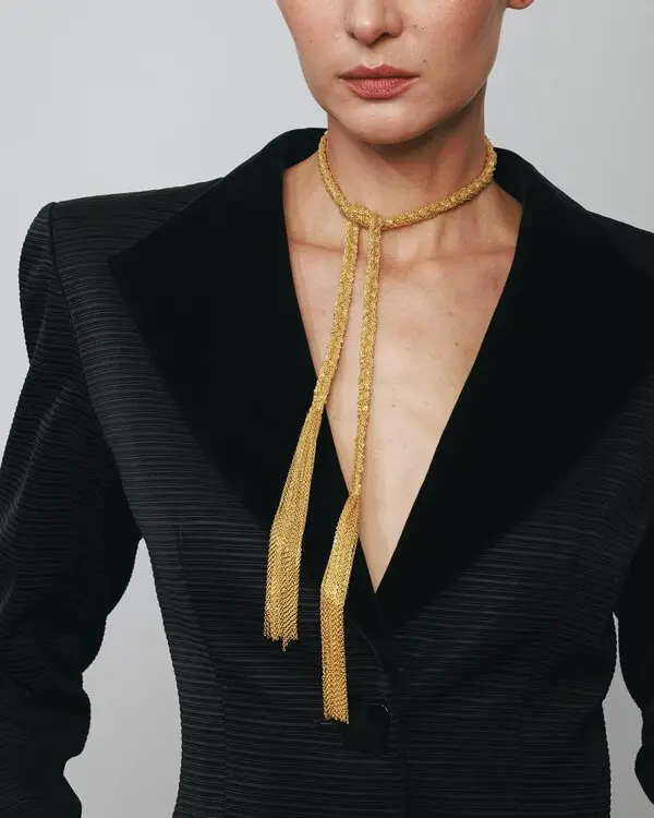 BOHÈME BY VÉRO Plated Brass Tie Necklace With Fringe Detail