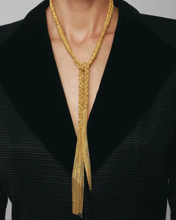 BOHÈME BY VÉRO Plated Brass Tie Necklace With Fringe Detail