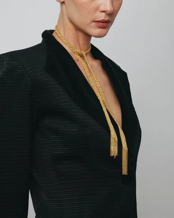 BOHÈME BY VÉRO Plated Brass Tie Necklace With Fringe Detail