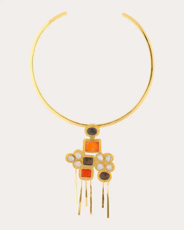 BOHÈME BY VÉRO Bronzite & Moonstone Nefertiti Collar Necklace - Gold