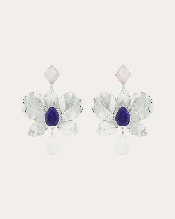 BOHÈME BY VÉRO Orchidea Earrings With Moonstone And Lapis Lazuli - Silver