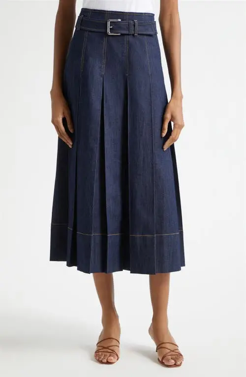 Cinq À Sept Rylee Pleated Denim Midi Skirt - Indigo