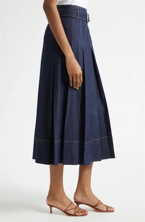 Cinq À Sept Rylee Pleated Belted Denim Midi Skirt