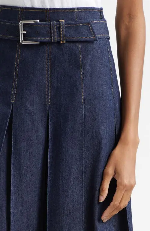 Cinq À Sept Rylee Pleated Belted Denim Midi Skirt
