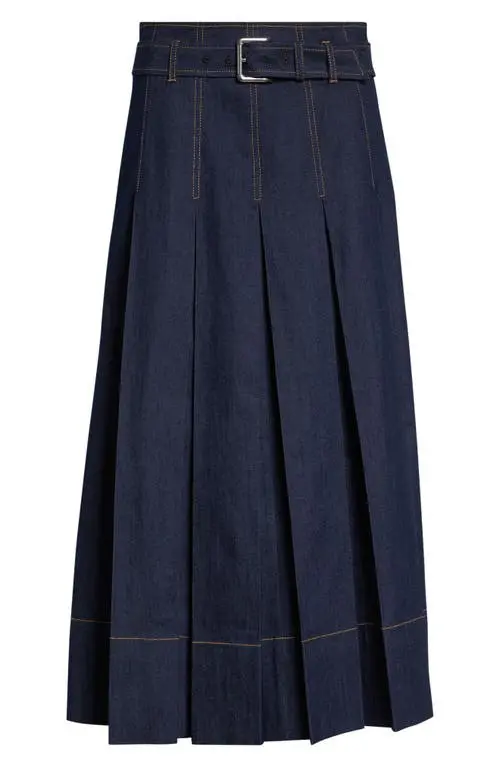 Cinq À Sept Rylee Pleated Belted Denim Midi Skirt