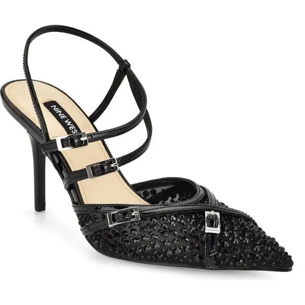 Nine West Pertee Crystal Embellished Ankle Strap Pump - Black