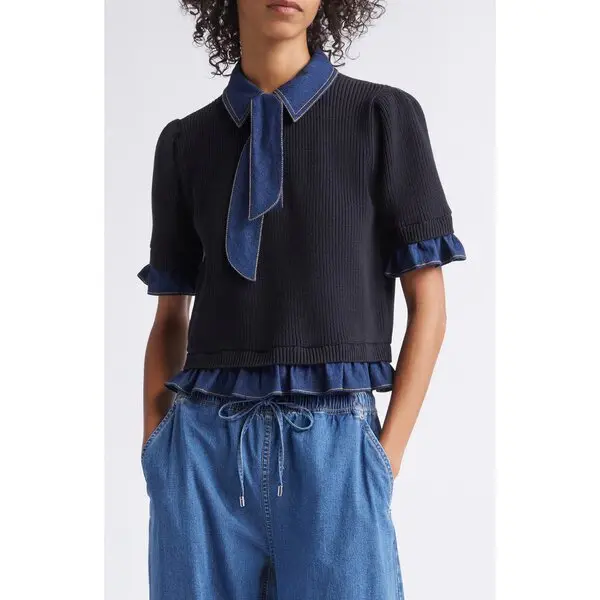 Cinq À Sept Shelly Denim Trim Sweater