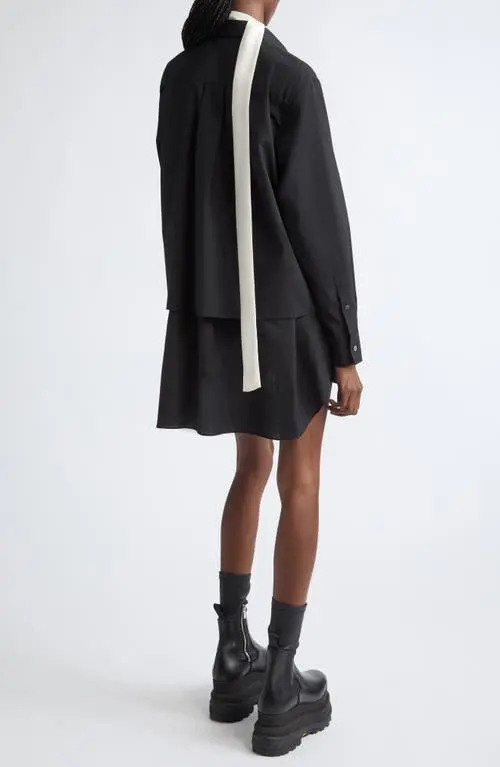 Sacai Long Sleeve Tiered Shirtdress With Bow Detail