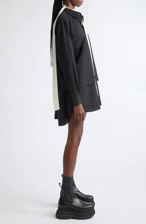 Sacai Long Sleeve Tiered Shirtdress With Bow Detail