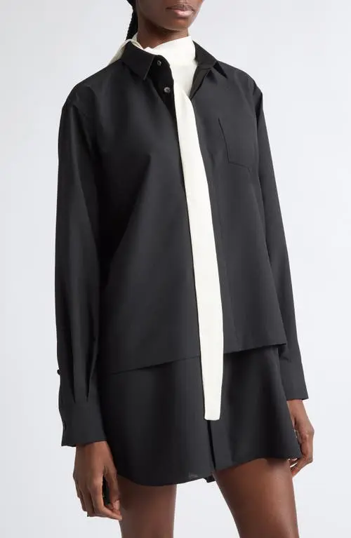 Sacai Long Sleeve Tiered Shirtdress With Bow Detail