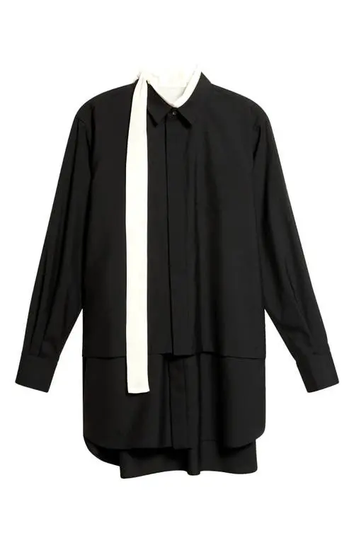Sacai Long Sleeve Tiered Shirtdress With Bow Detail