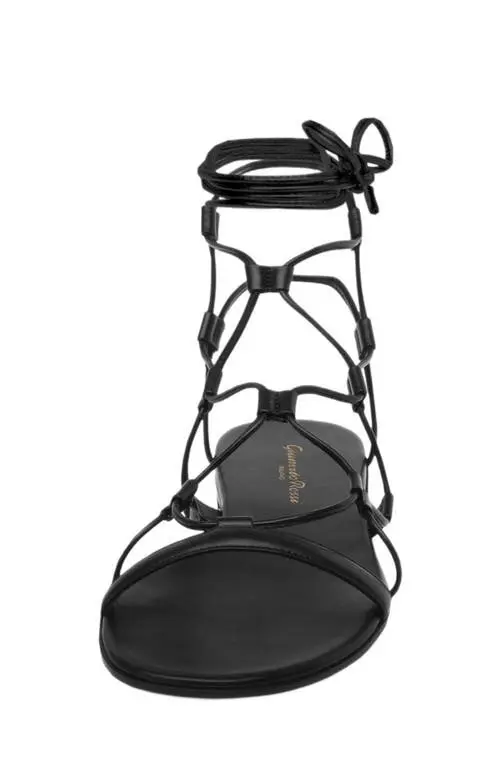 GIANVITO ROSSI Open Toe Lace-up Sandals - Black Nappa