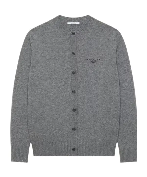 Givenchy Paris 1952 Signature Embroidered Knit Cardigan - Gray