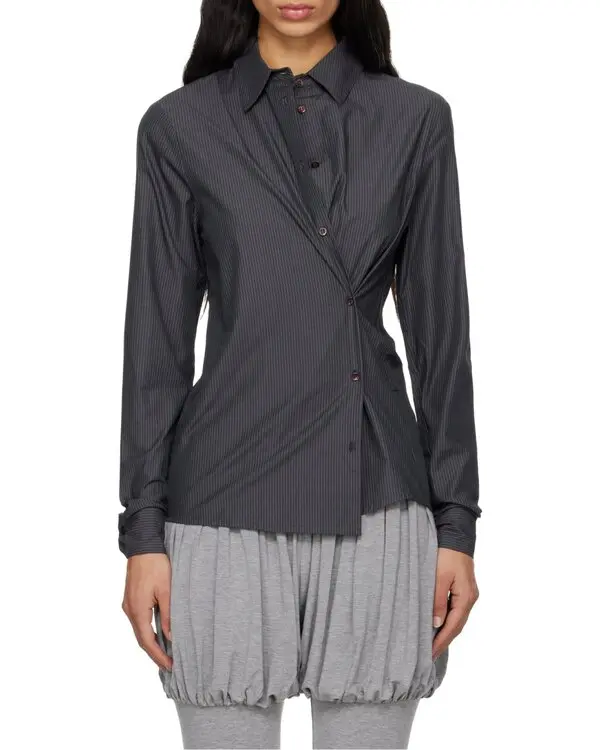Paloma Wool Asymmetrical Long-sleeve Shirt With Snap Cuffs - Black