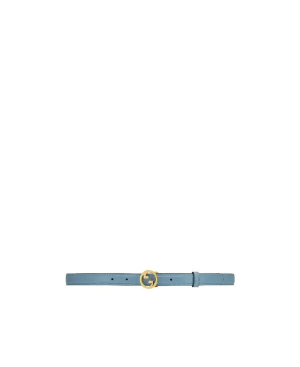 Gucci Blondie Skinny Leather Belt With Double G Clasp - Blue