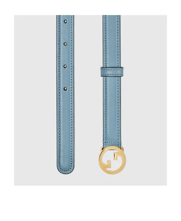 Gucci Blondie Skinny Leather Belt With Double G Clasp - Blue