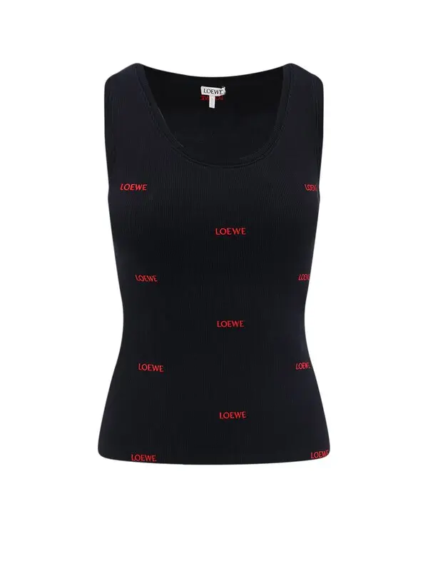 Loewe Logo-embroidered Ribbed-knit Tank Top - Black