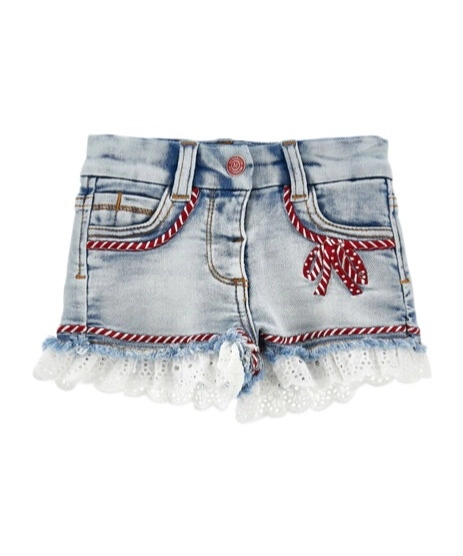 Monnalisa Embroidery And Lace Denim Shorts