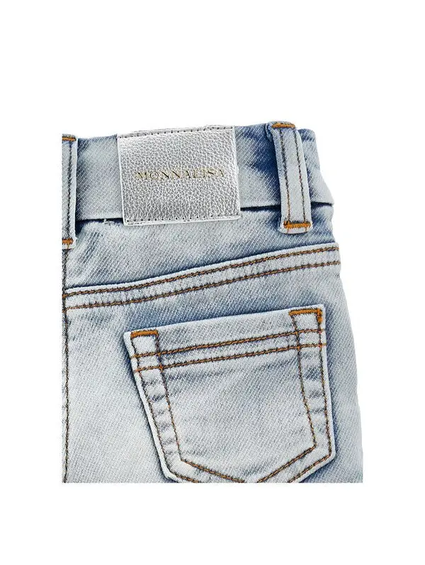 Monnalisa Embroidery And Lace Denim Shorts