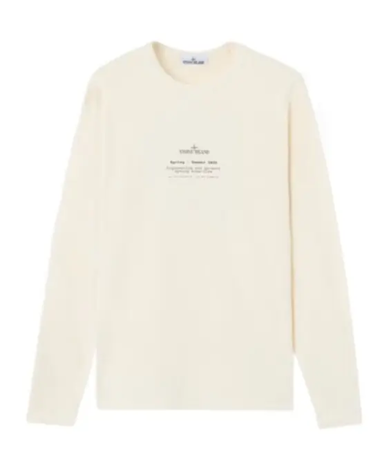 Stone Island Regular-fit Long-sleeve T-shirt With Stone Print - Ivory