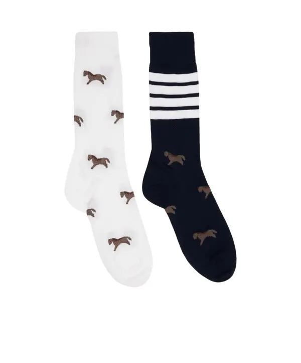 Thom Browne Jacquard Pattern Mid-calf Socks - White