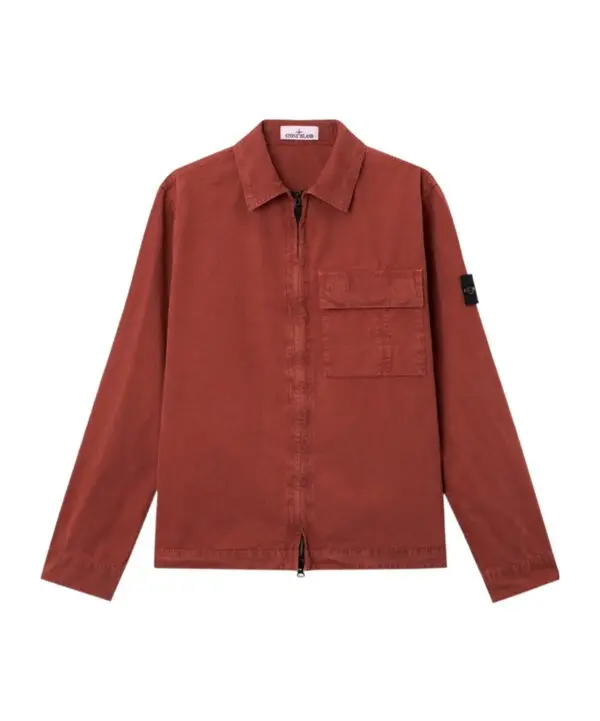 Stone Island Regular-fit Zip-up Overshirt With Pocket - Brick Red