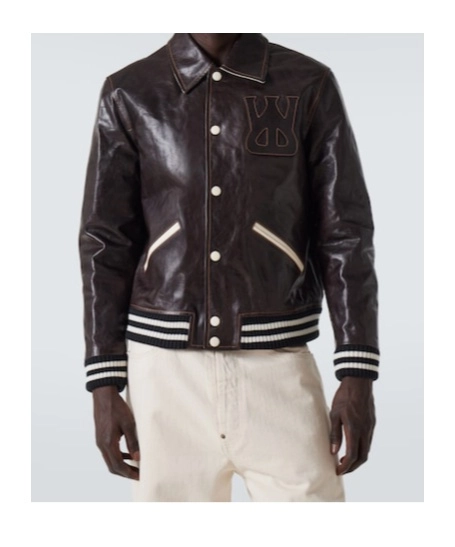 WALES BONNER Prince Leather Varsity Jacket