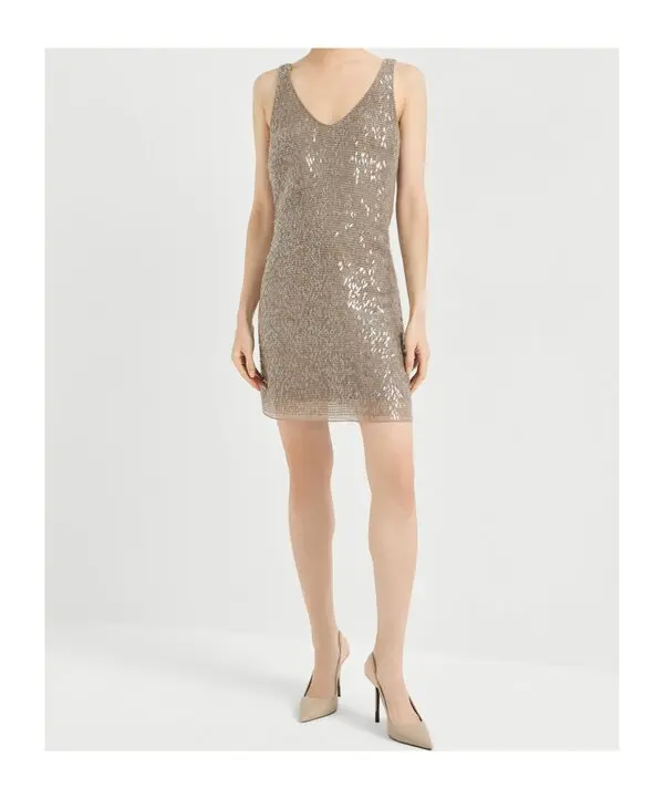 Brunello Cucinelli Embroidery Silk Mini Dress