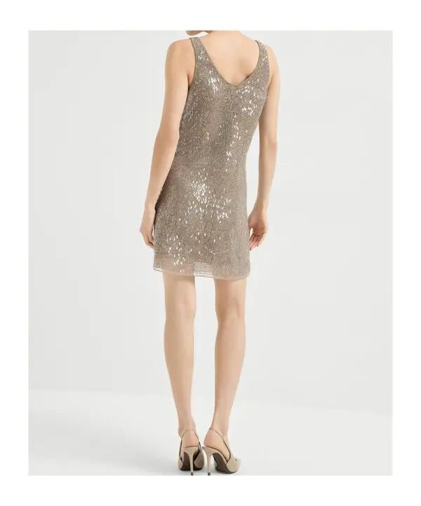 Brunello Cucinelli Embroidery Silk Mini Dress