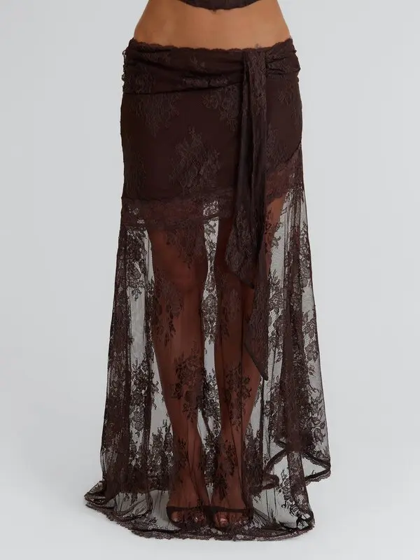 OUTCAST Debbie Maxi Skirt Chocolate Lace - Brown