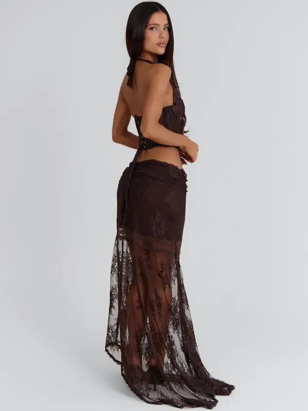 OUTCAST Debbie Maxi Skirt Chocolate Lace - Brown