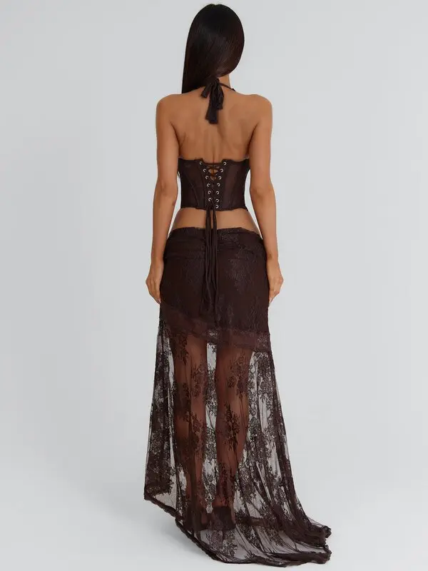 OUTCAST Debbie Maxi Skirt Chocolate Lace - Brown