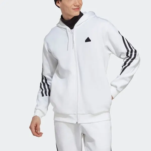Adidas Zip Up Hoodie With Logo And Stripe Detailing