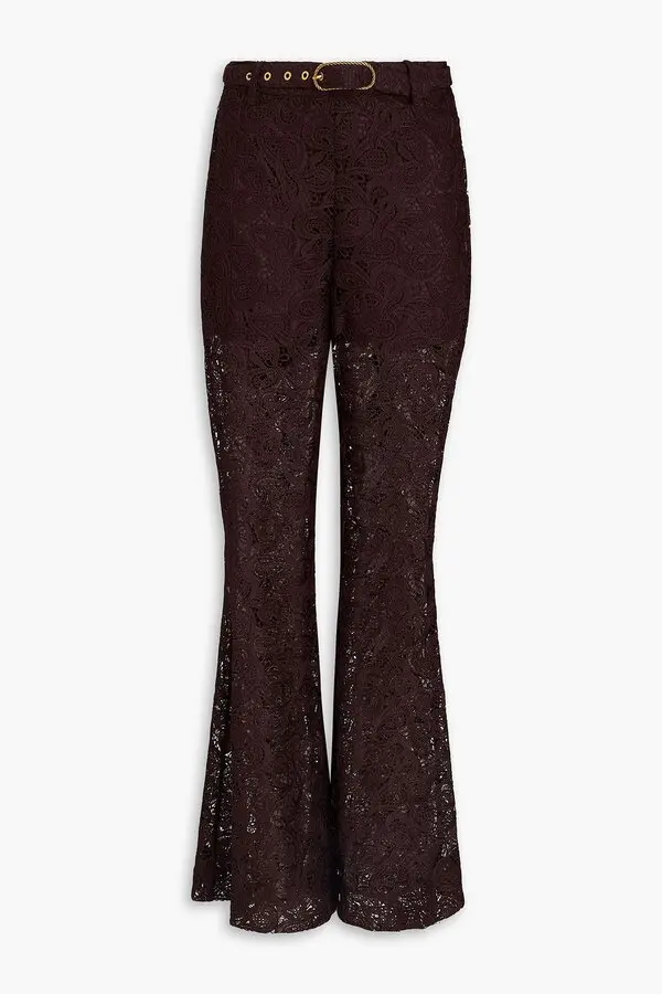 Zimmermann Belted Guipure Lace Flared Pants