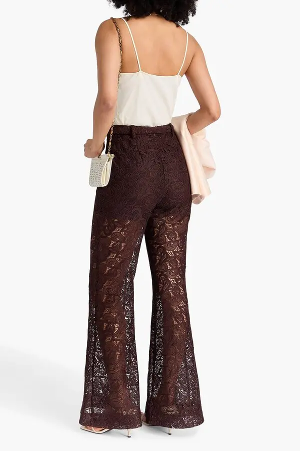 Zimmermann Belted Guipure Lace Flared Pants