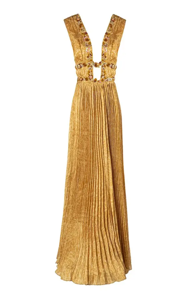 LA FUORI Honeydew Ed Pleated Satin Gown - Print