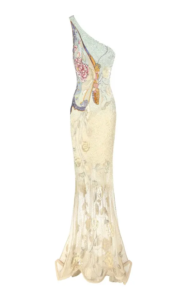 LA FUORI Whispering Wings Tapestry Embellished Tulle Gown - Multi