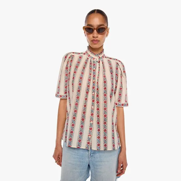 Alix Of Bohemia Roseband Stripe Cotton Silk Shirt - Light Blue