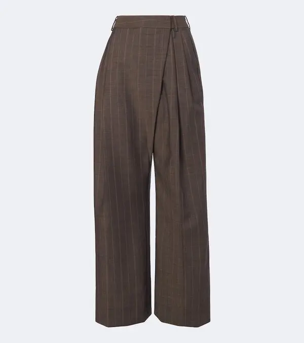 GANNI Striped Pleated Wide-leg Wool Pants - Brown
