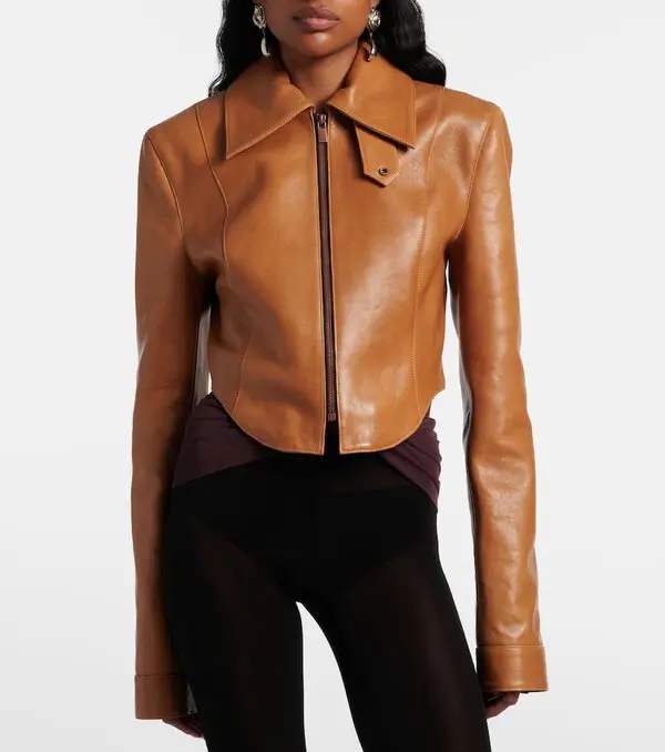Magda Butrym Leather Bomber Jacket - Beige
