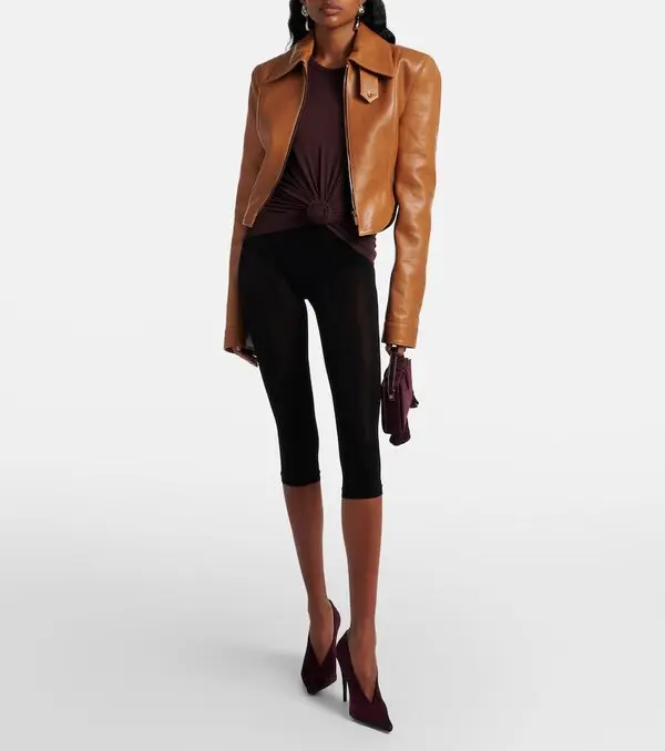 Magda Butrym Leather Bomber Jacket - Beige